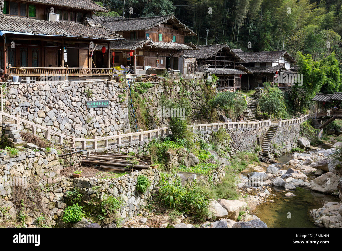 Linkeng, Zhejiang, China. Houses Line a Stream Flowing through the ...
