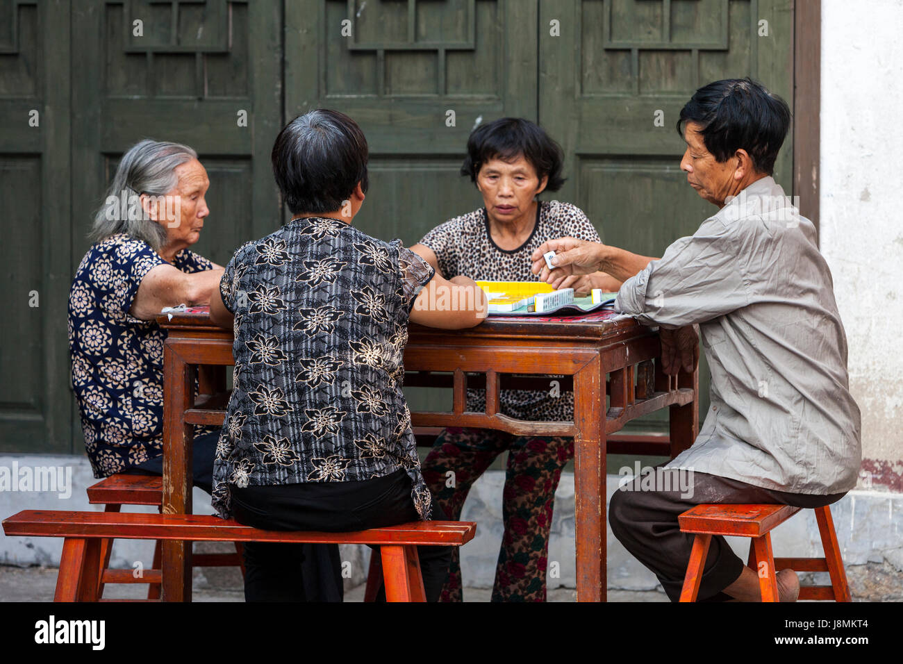 Cangpo, Zhejiang, China. Local Residents Playing Mahjong Stock Photo ...