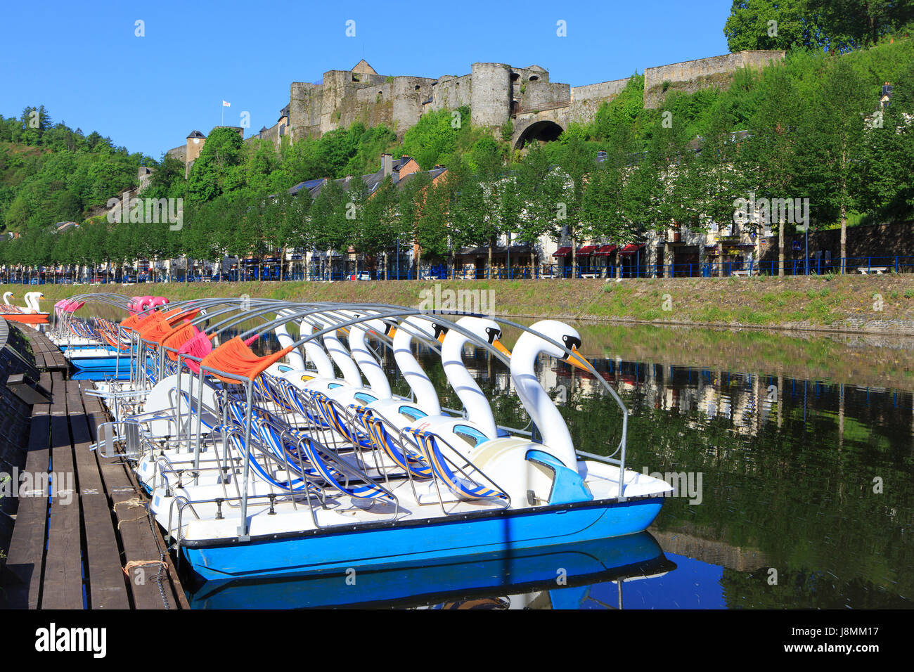 Panoramic view of the 10th-century Bouillon Castle along the Semois ...