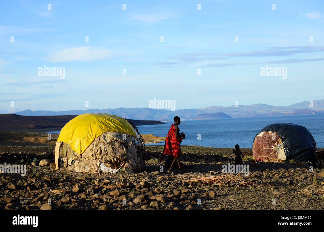A small Turkana village by lake Turkana in Kenya Stock Photo - Alamy