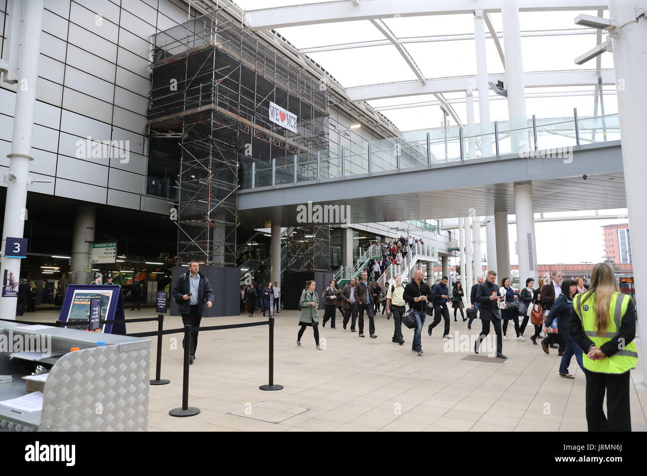 Scaffolding covers the entrance into the Manchester Arena from the ...