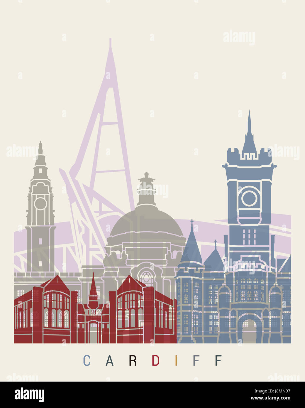 Cardiff skyline poster in editable vector file Stock Photo - Alamy