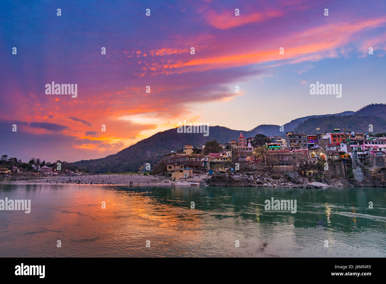 Dusk time at Rishikesh, holy town and travel destination in India ...