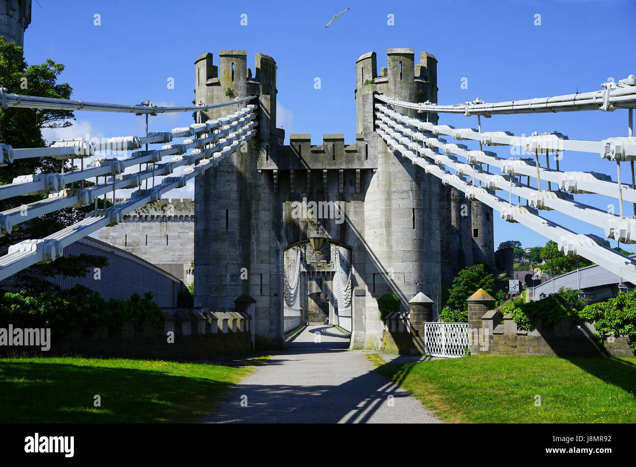 The Old Conwy suspension bridge over the river Conwy built by Thomas ...