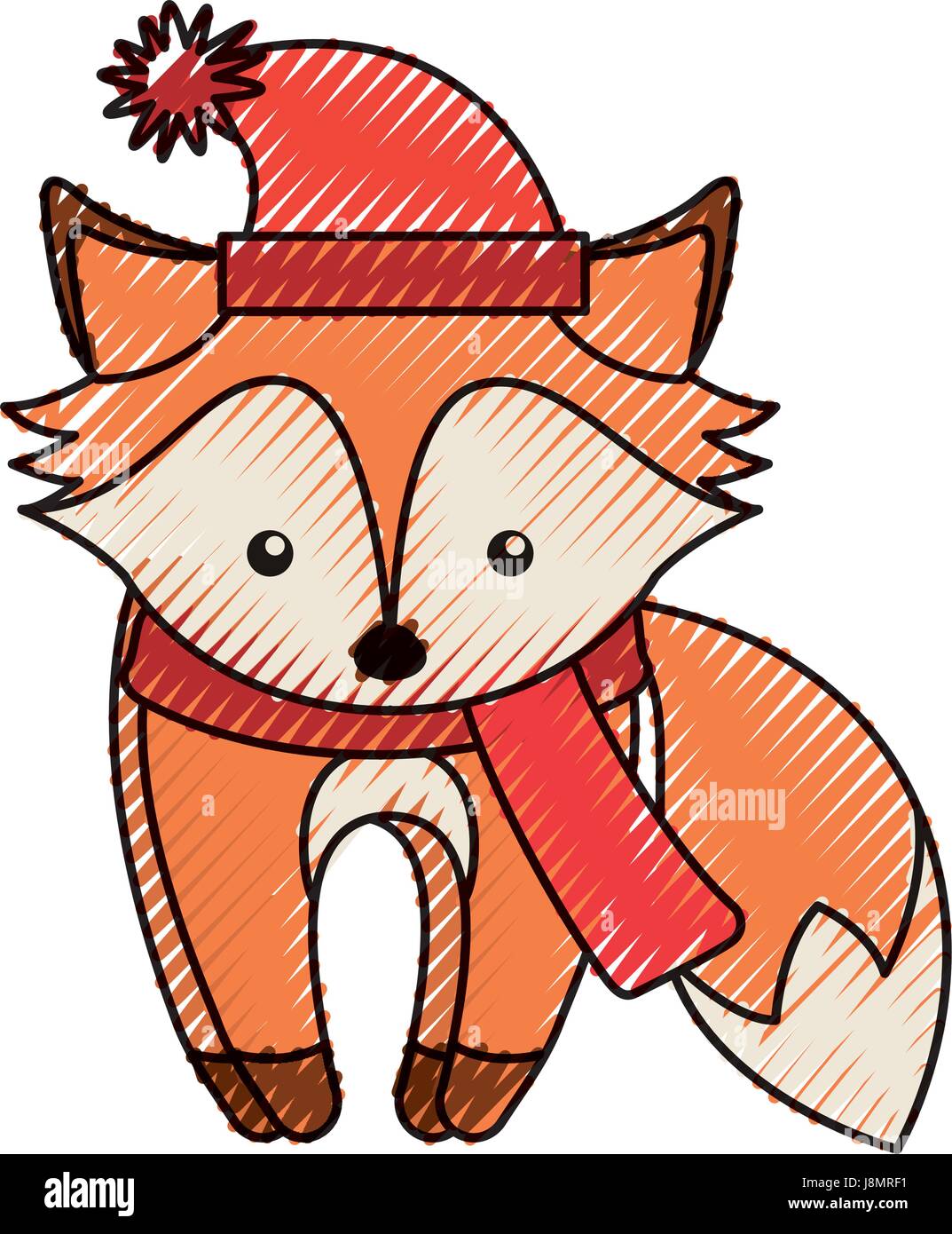 cute scribble christmas fox cartoon Stock Vector Image & Art - Alamy
