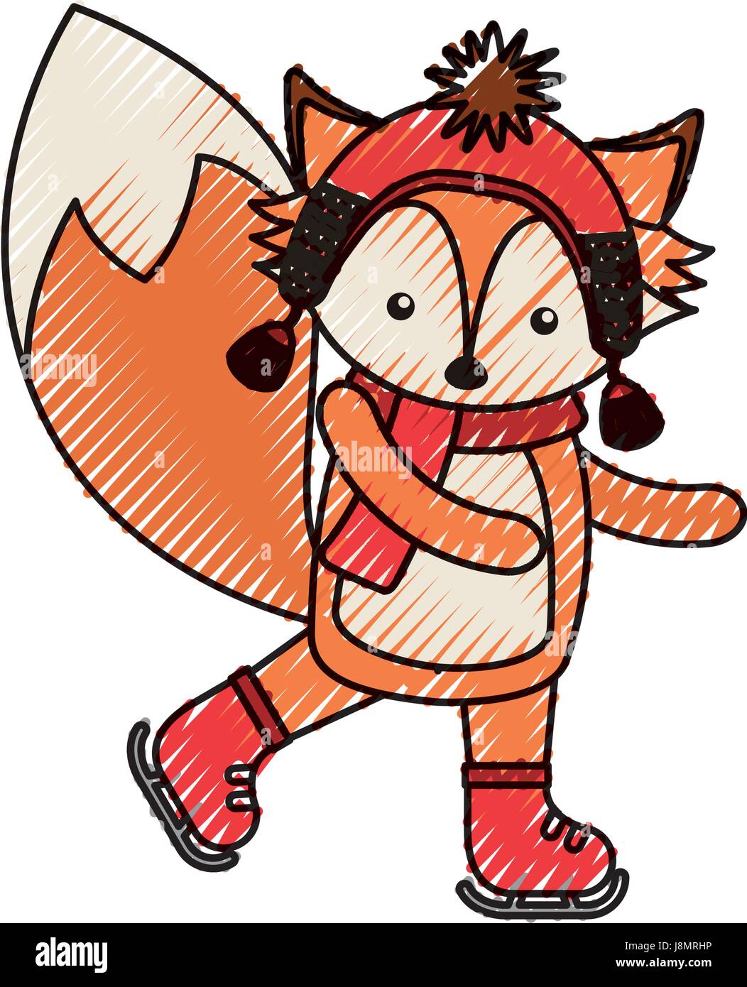 cute scribble christmas fox cartoon Stock Vector Image & Art - Alamy