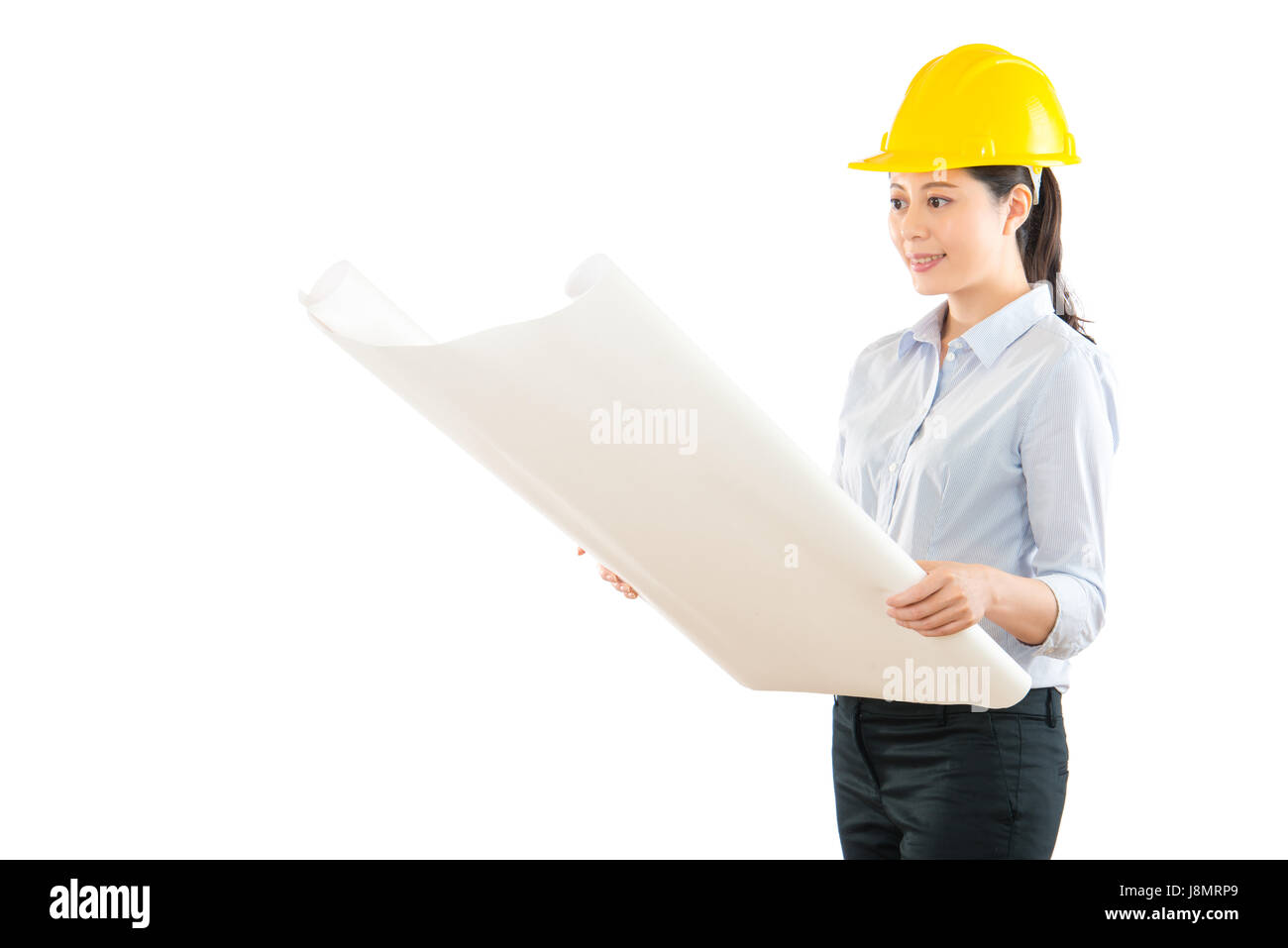 portrait of a smiling asian chinese female contractor engineer with ...