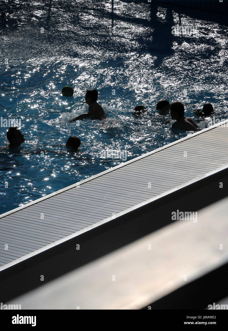 People can be seen swimming in a pool in Landsberg am Lech, Germany, 28 ...