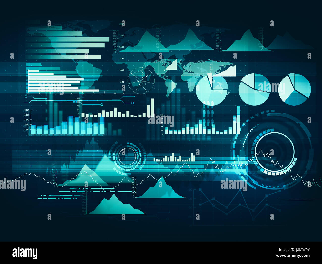 Abstract business chart with uptrend line graph, bar chart and diagram ...