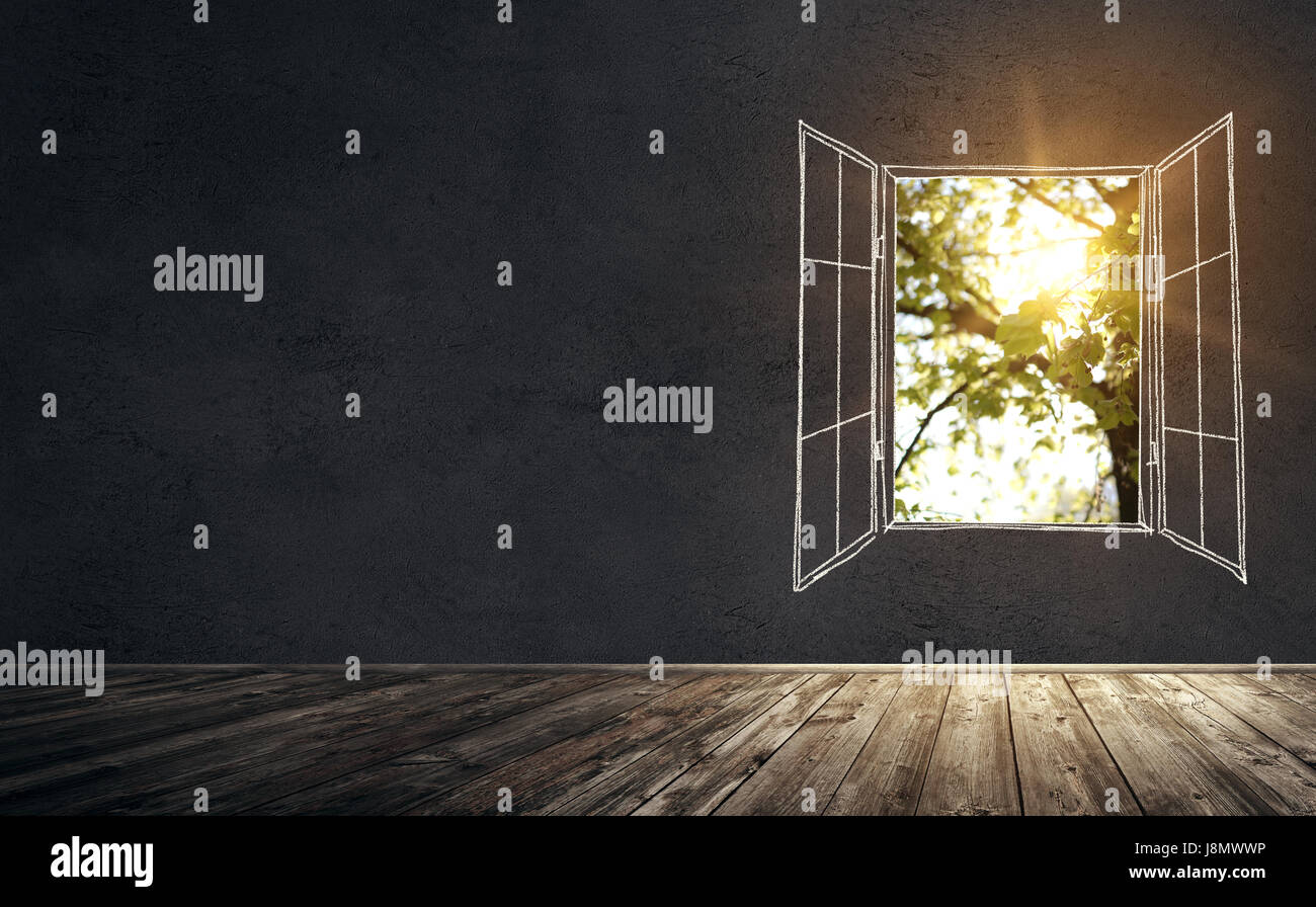 Illustration of old vintage room with concrete wall and wooden floor ...