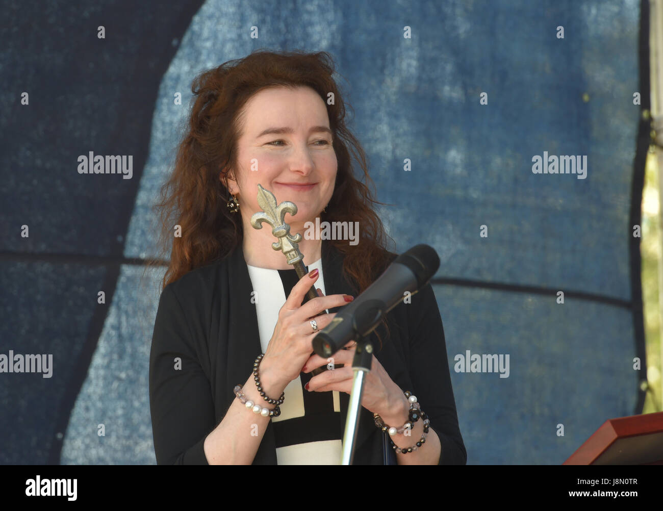 British Ambassador Jan Thompson holds the symbolic key to Lidice during ...