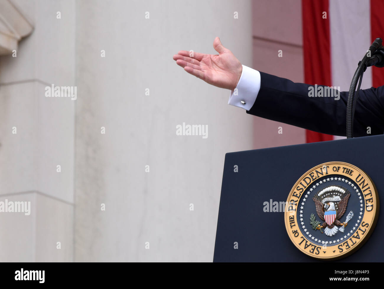 United States President Donald J. Trump speaks at a wreath-laying ...