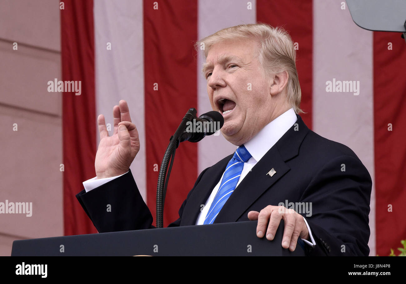 United States President Donald J. Trump speaks at a wreath-laying ...