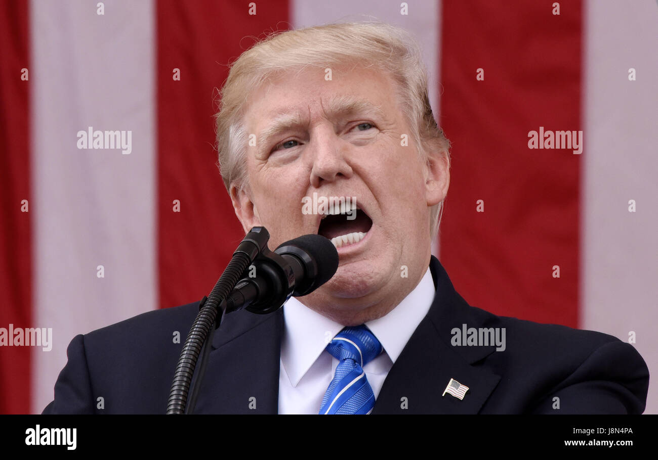United States President Donald J. Trump speaks at a wreath-laying ...