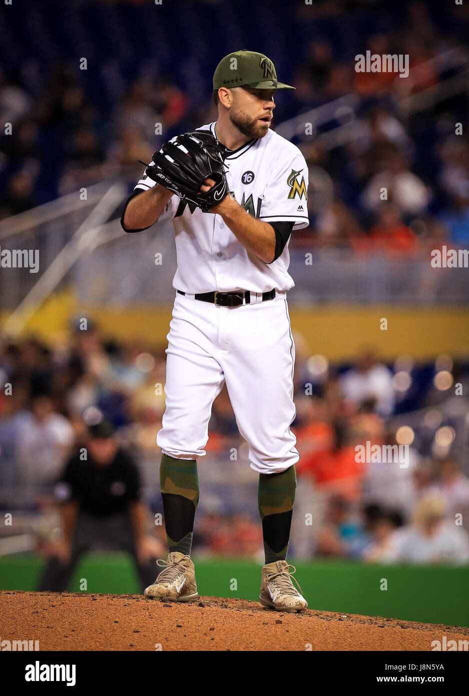 Miami, Florida, USA. 28th May, 2017. Miami Marlins relief pitcher David ...