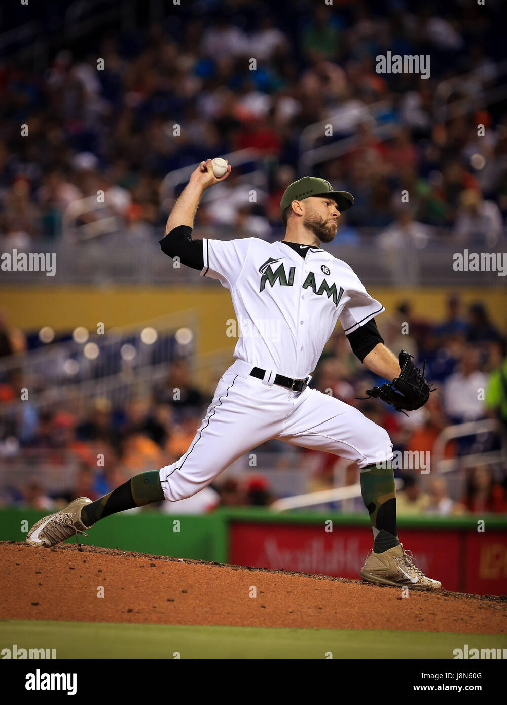 Miami, Florida, USA. 28th May, 2017. Miami Marlins relief pitcher David ...