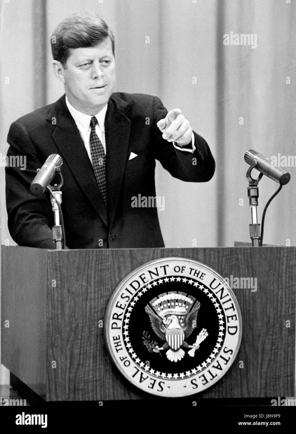 United States President John F. Kennedy conducts his fifth press ...