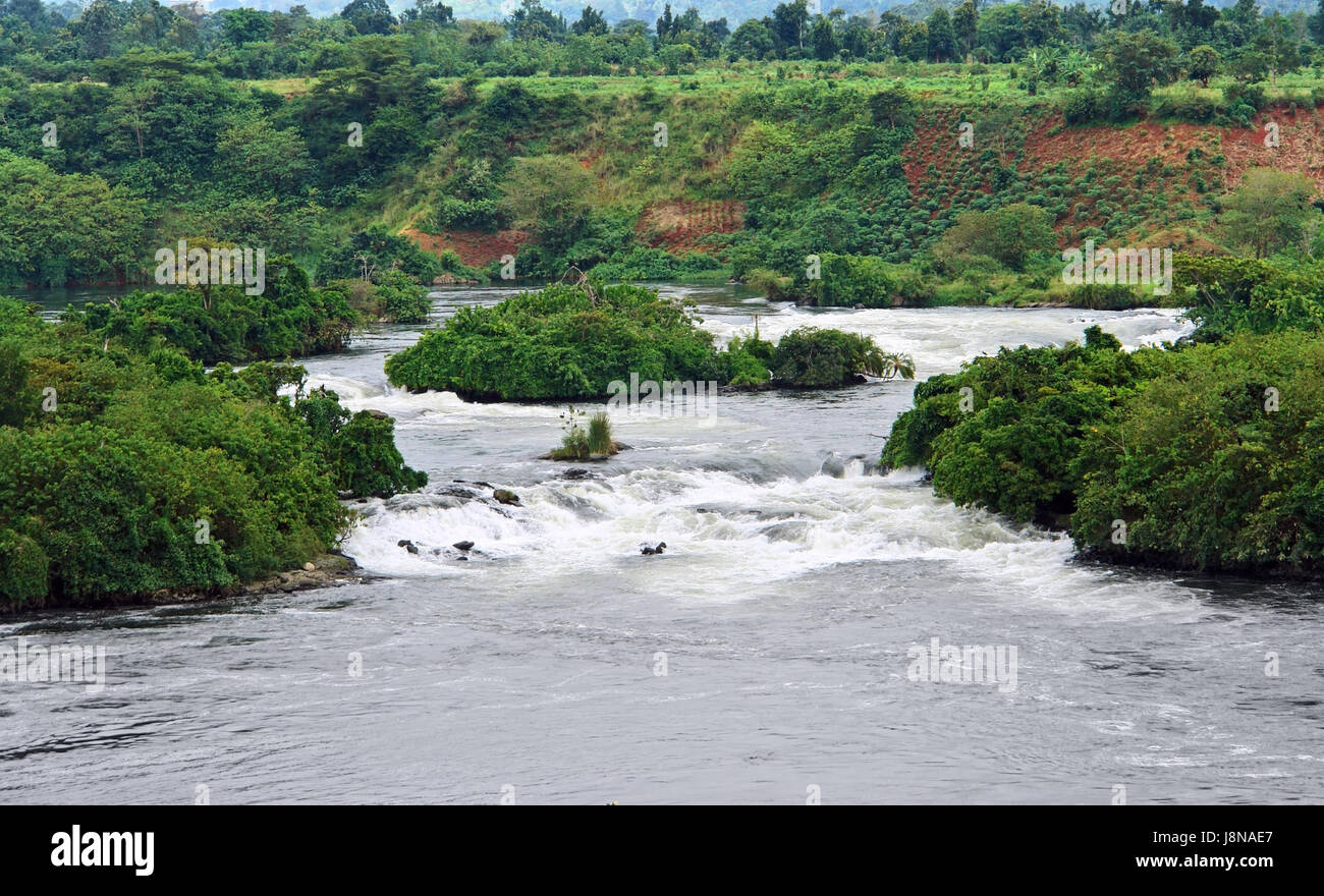 africa, waterfall, uganda, tree, flow, fluent, hill, africa, sunlight ...