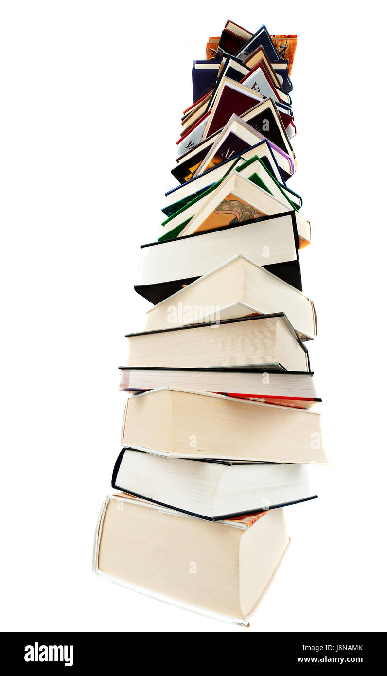 tower, isolated, books, stack, heap, pile, many, study, order, objects ...