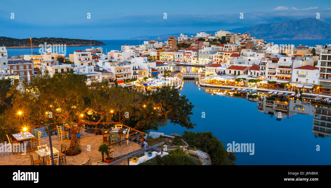 View of Agios Nikolaos and its harbor, Crete, Greece Stock Photo - Alamy