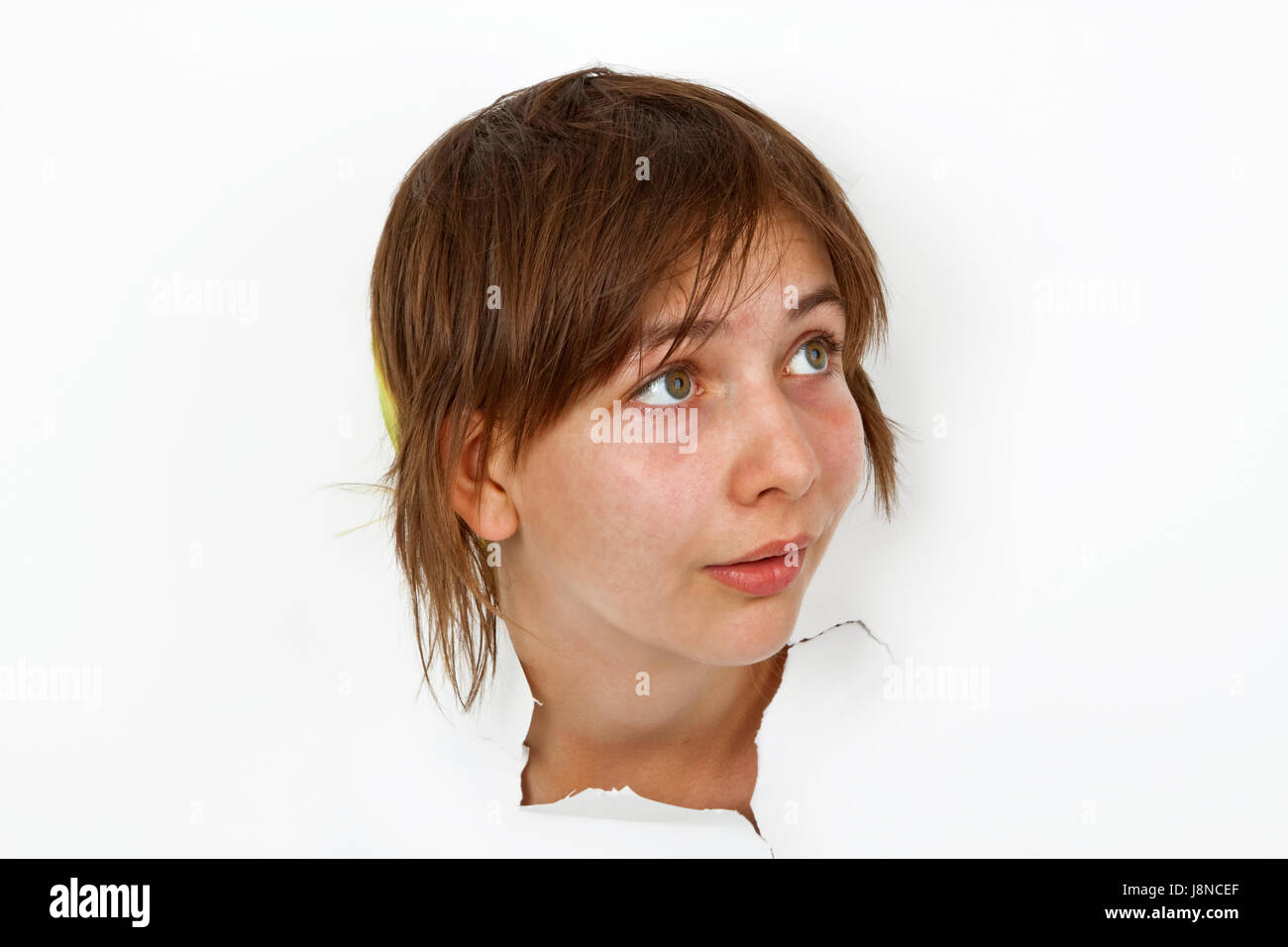 woman, curious, nosey, nosy, face, breakthrough, pictogram, symbol ...