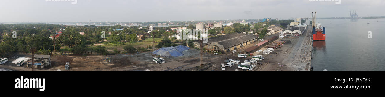 Editorial: COCHIN, KERALA, INDIA, April 9, 2017 - Panorama of the port ...
