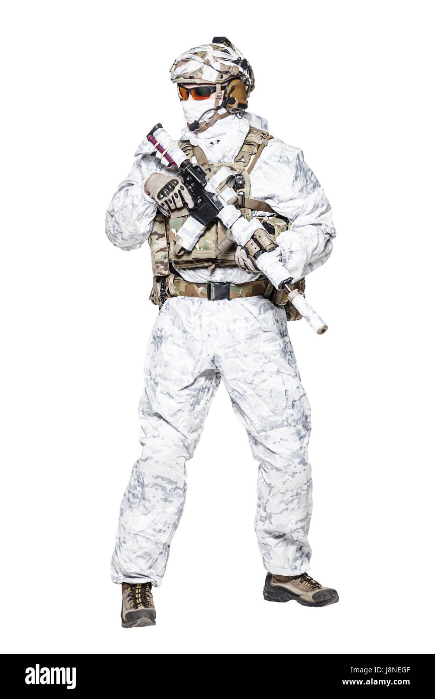 Special forces operator in winter camo clothes Stock Photo - Alamy