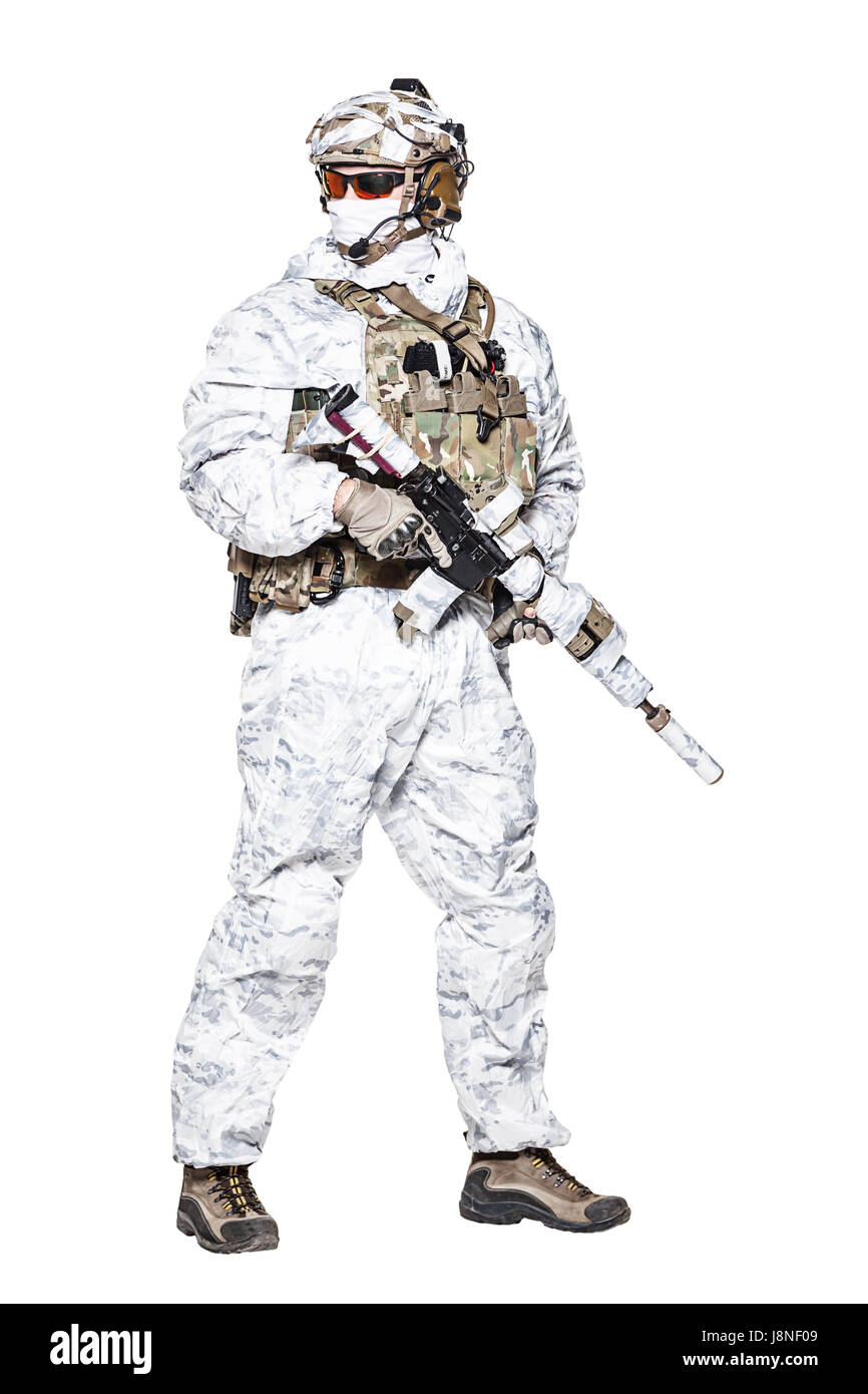 Special forces operator in winter camo clothes Stock Photo - Alamy