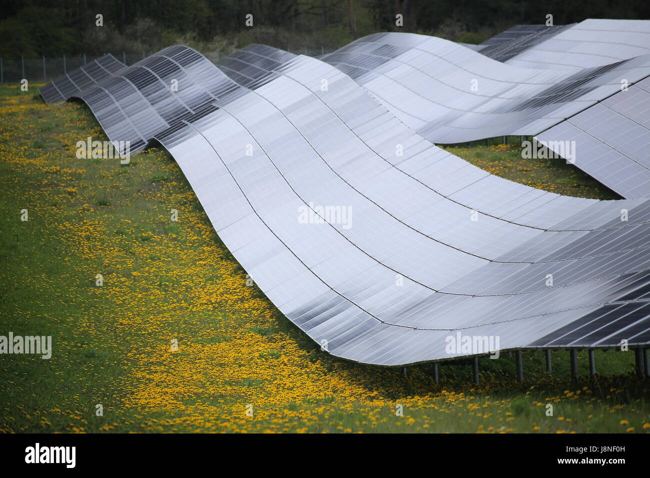 Solar panels on a wavy grass landscape Stock Photo - Alamy