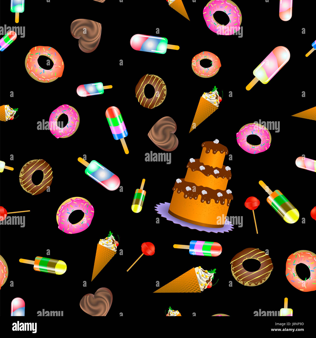 Sweet Food Seamless Pattern Stock Photo - Alamy