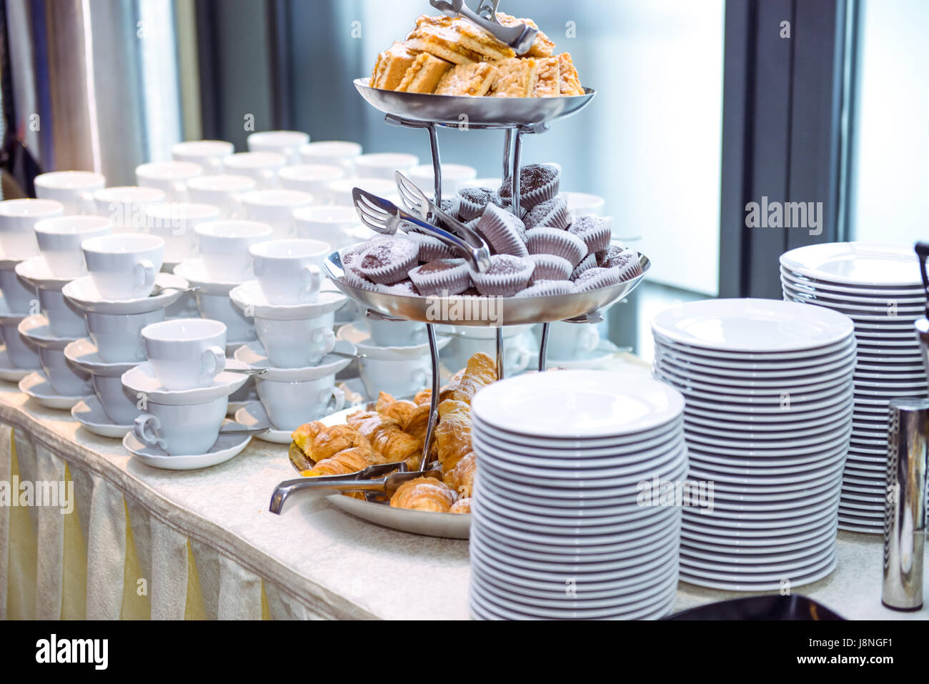 Catering table with dishes and snacks on the business event in the ...
