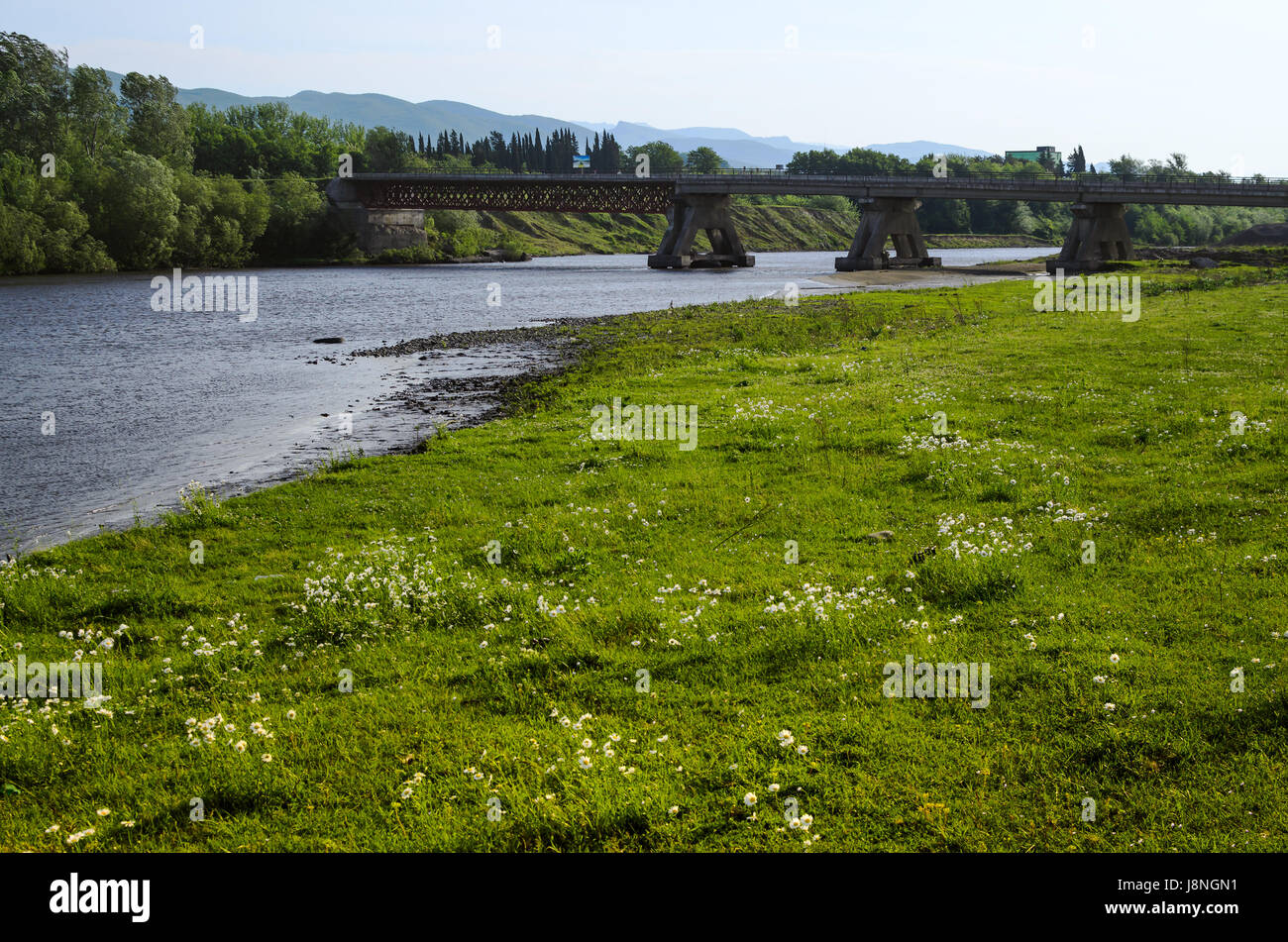 Car bridge over georgian river. Georgia Stock Photo - Alamy
