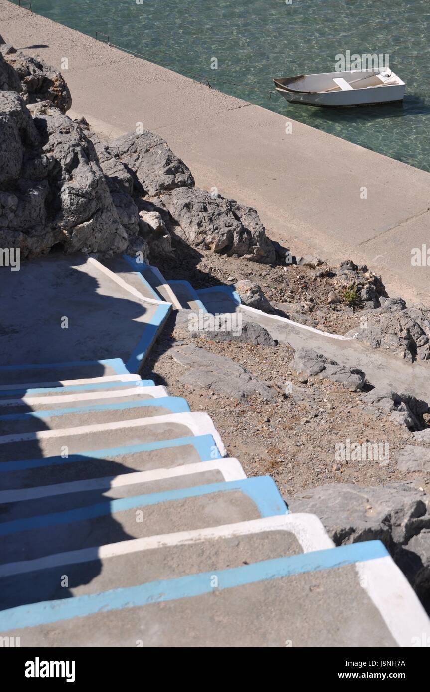 blue, stairs, greece, greek, style of construction, architecture ...