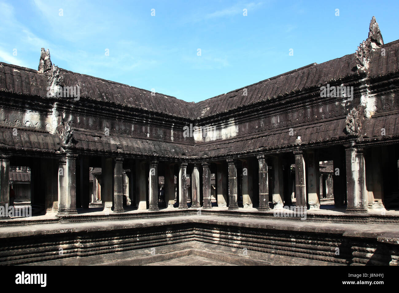 temple, cambodia, second, art, columns, buddha, yard, arcade, style of ...