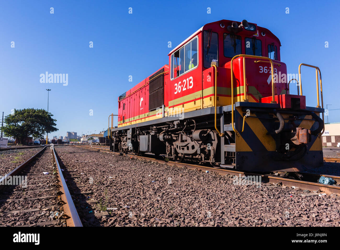 Trains locomotives diesel machines railway tracks landscape Stock Photo ...