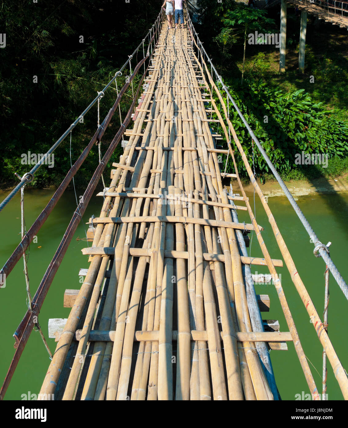 bamboo, tropical, footbridge, rope, river, water, abandon, go away ...