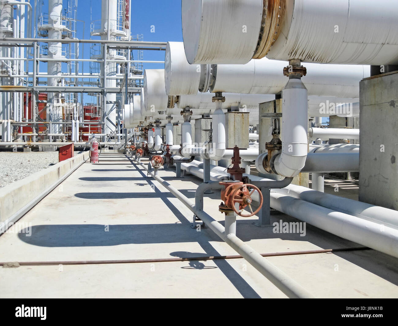 Heat exchangers in a refinery. The equipment for oil refining Stock ...