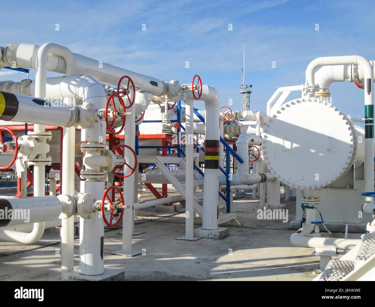 Heat exchangers in a refinery. The equipment for oil refining Stock ...