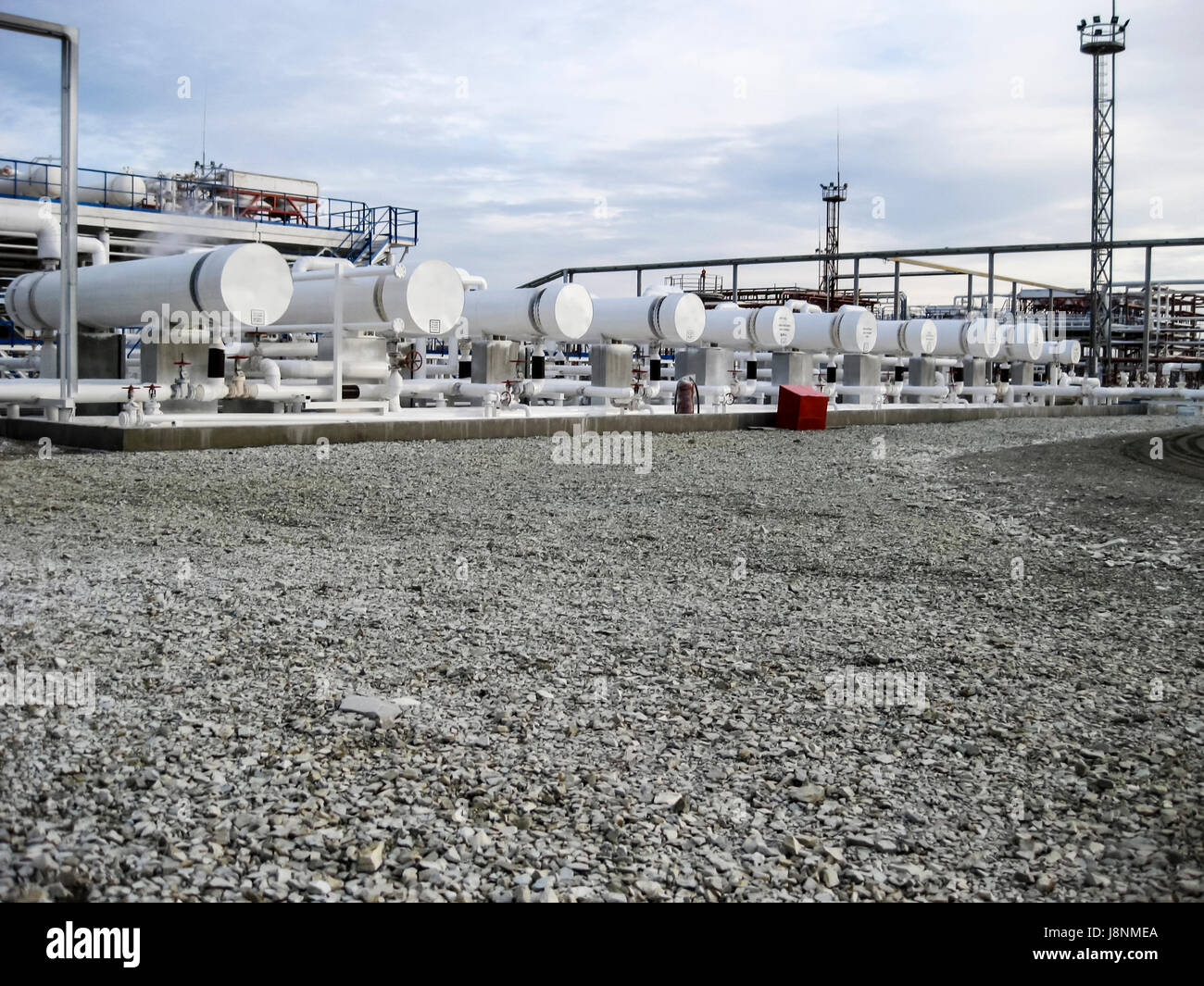 Heat exchangers in a refinery. The equipment for oil refining Stock ...