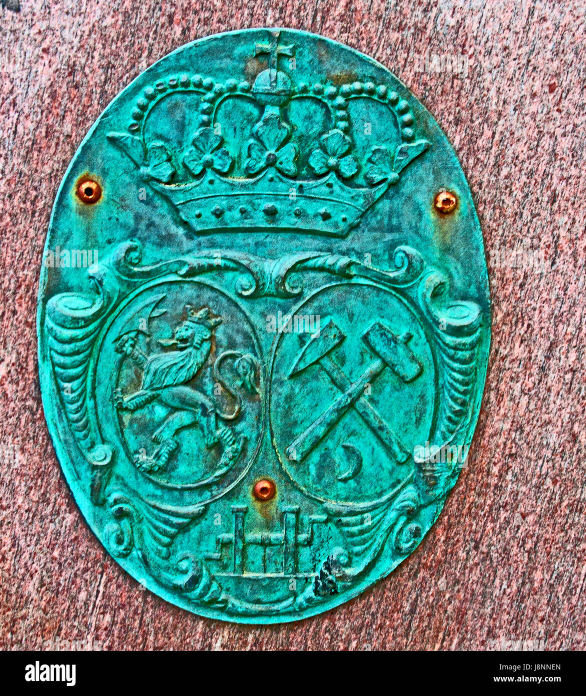 Coat of Arms Relief, On Bridge over River, Kongsberg, Buskerud, Norway ...