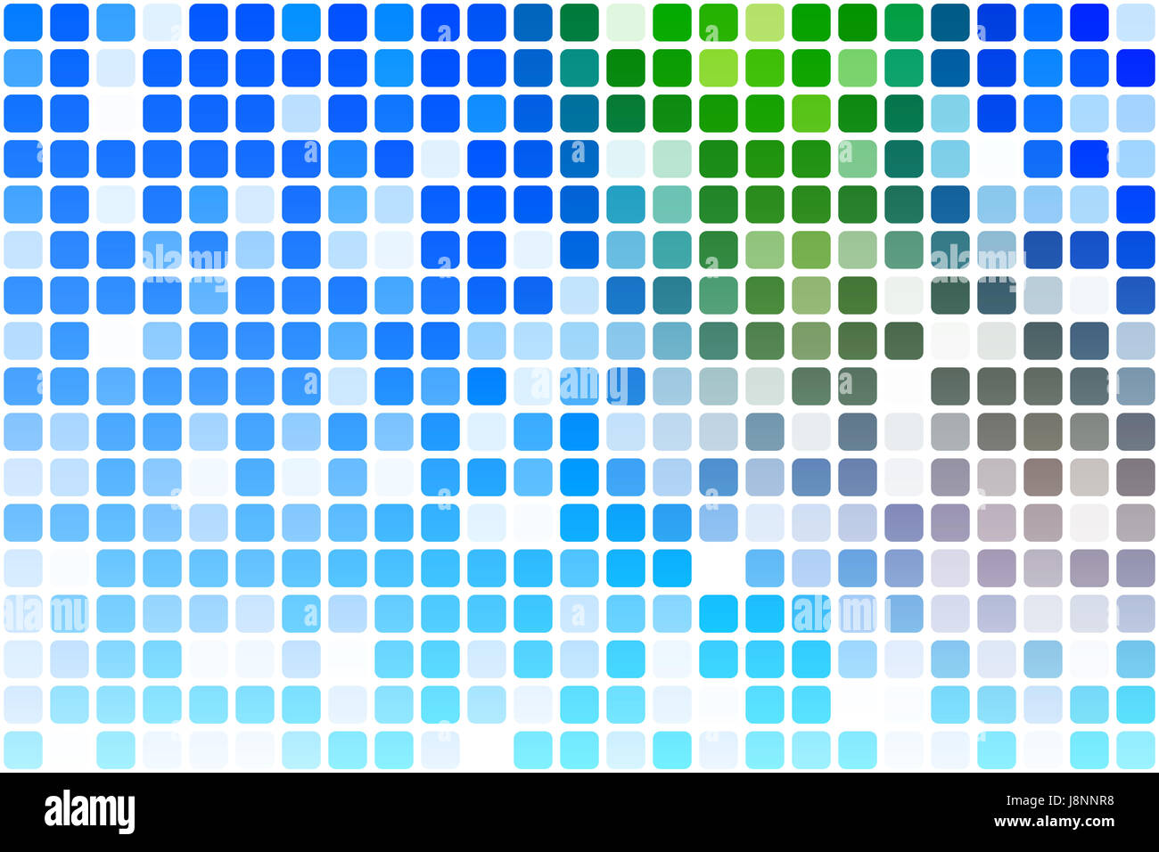 Blue green red occasional opacity square tiles mosaic over white ...