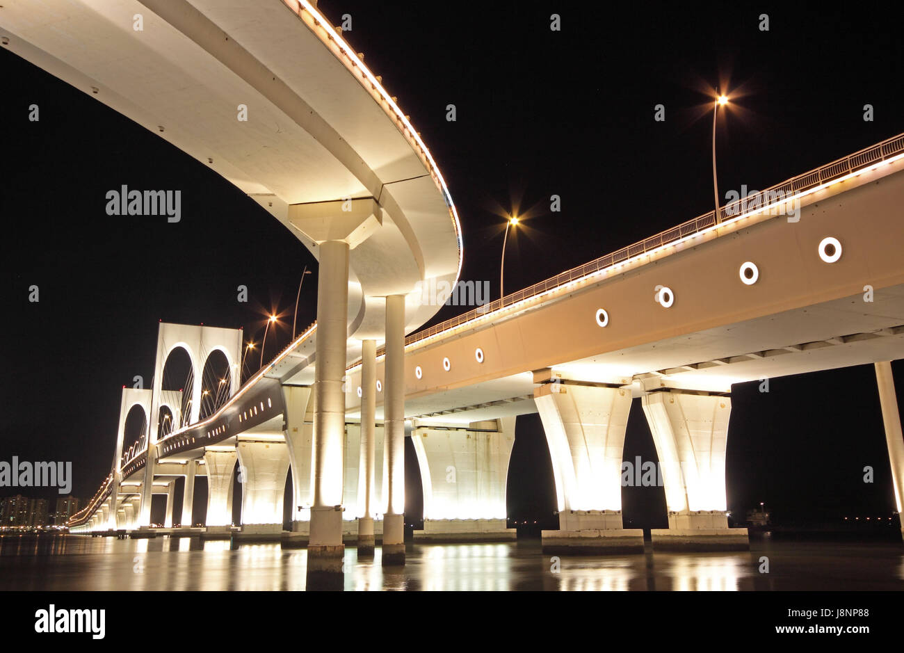 traffic, transportation, bridge, night, nighttime, landmark, macau ...