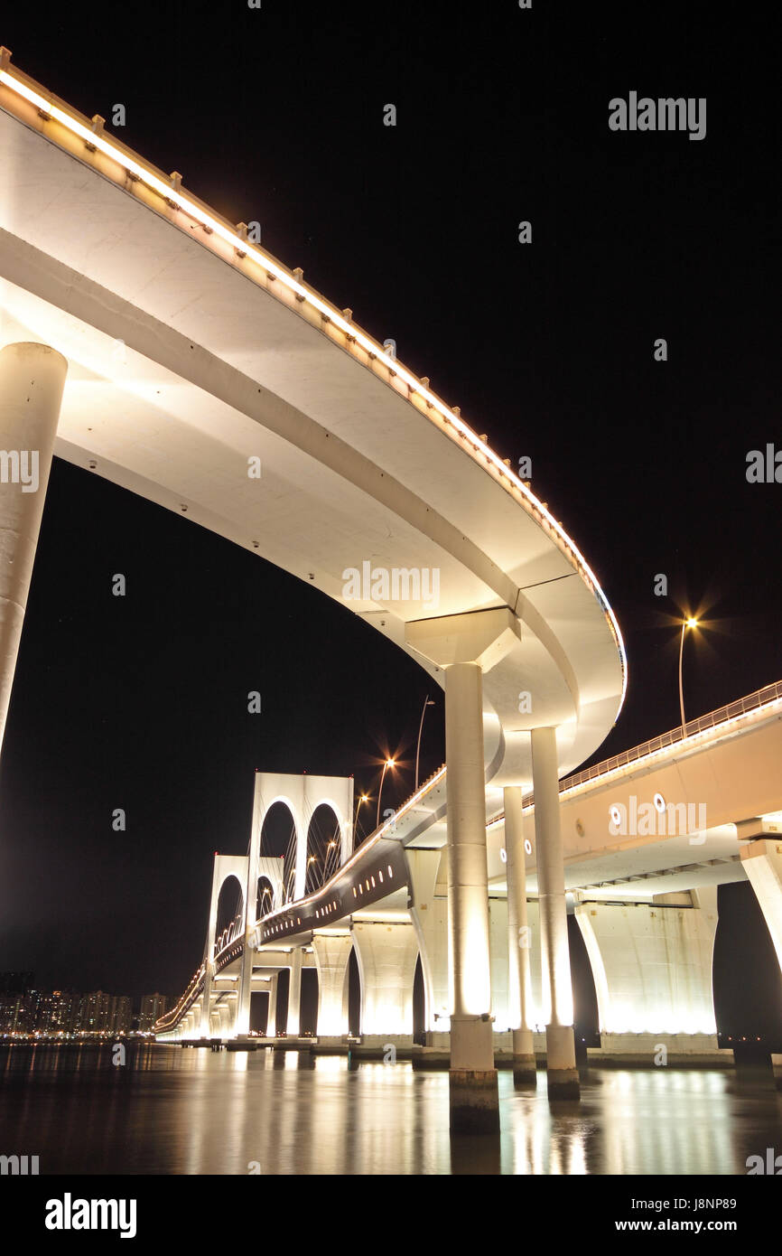 traffic, transportation, bridge, night, nighttime, landmark, macau ...