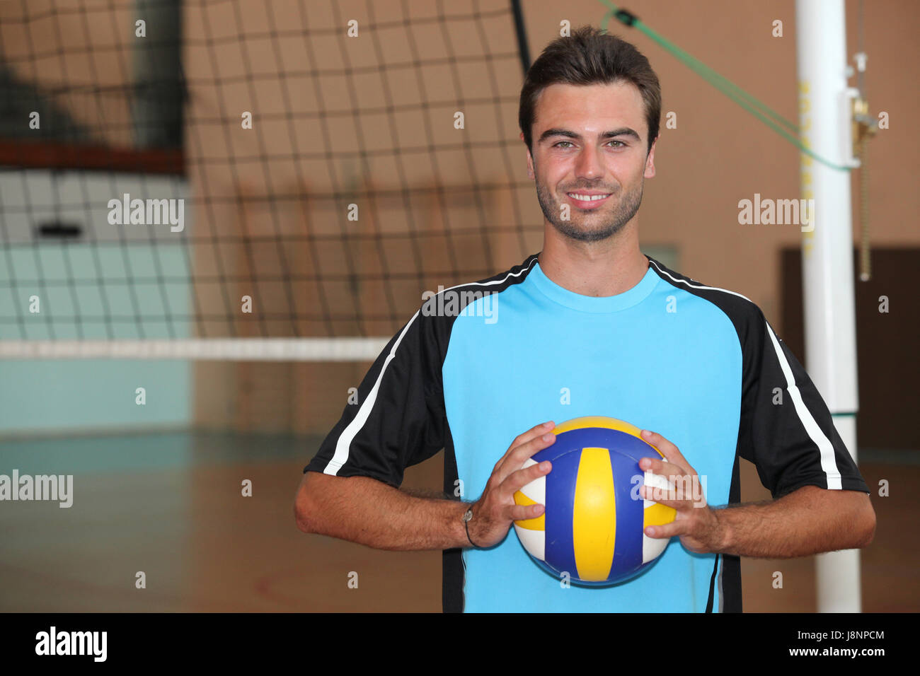 inside, ball, net, volleyball, player, court, man, laugh, laughs ...