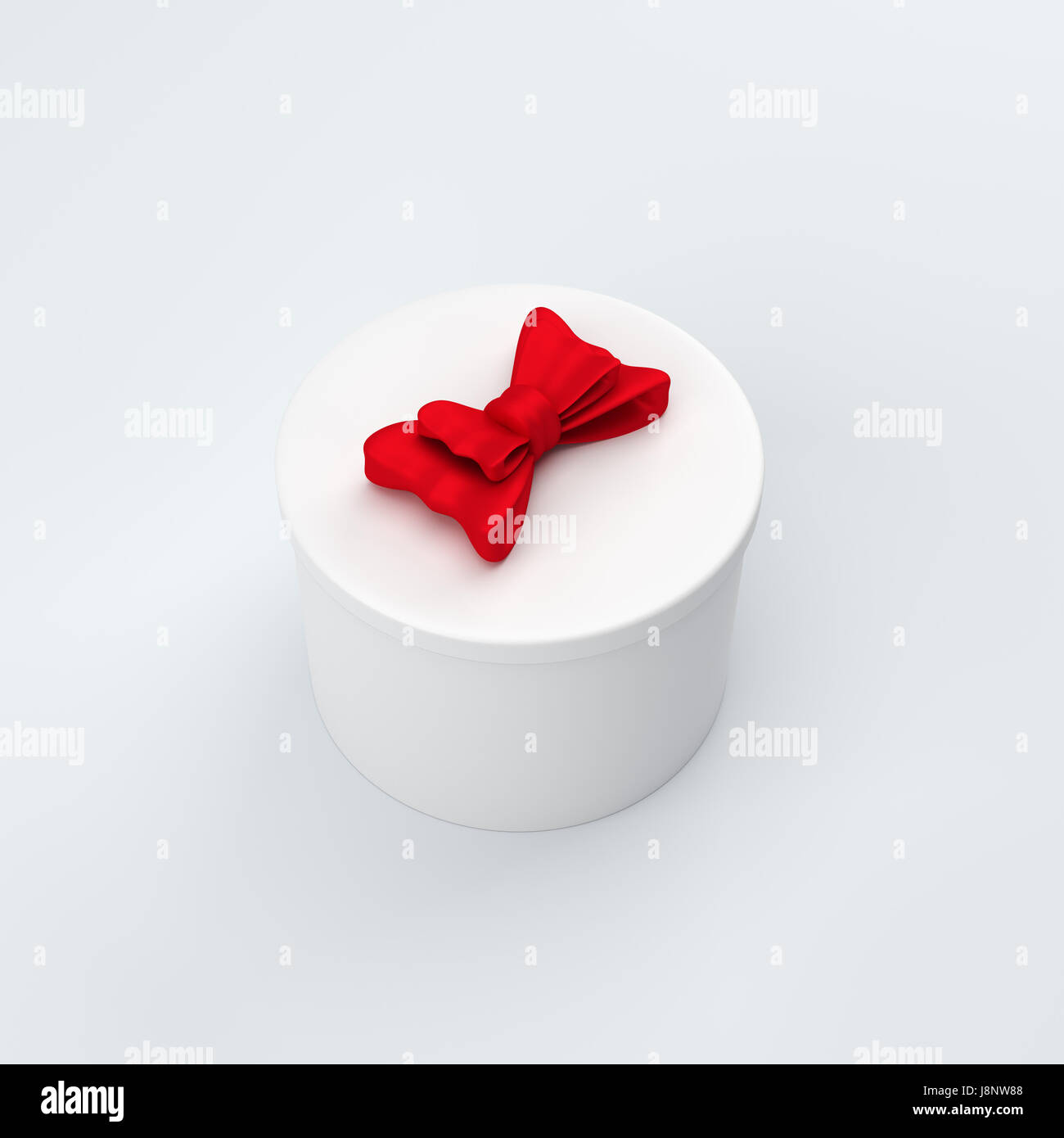 Three blank 3D round gift boxes with red bow over gray background. 3D ...