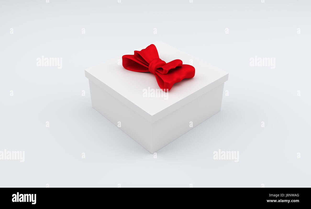 3D square gift box with red bow. Blank white box with ribbon. 3D ...