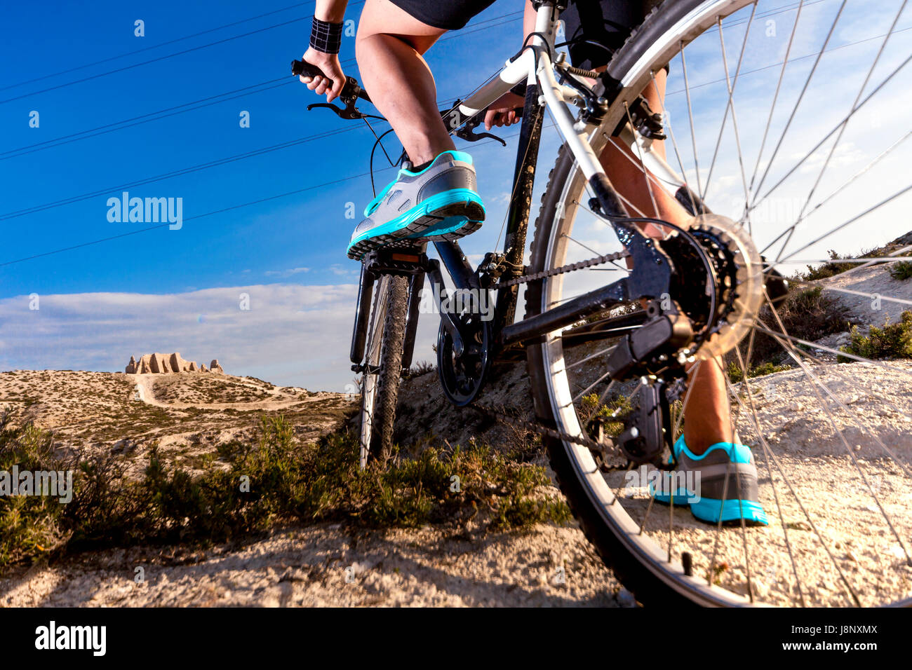 Extreme sports.Mountain bicycle and man.Life style outdoor extreme ...