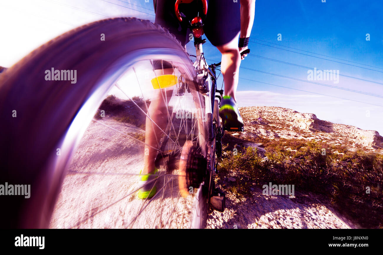 Extreme sports.Mountain bicycle and man.Life style outdoor extreme ...