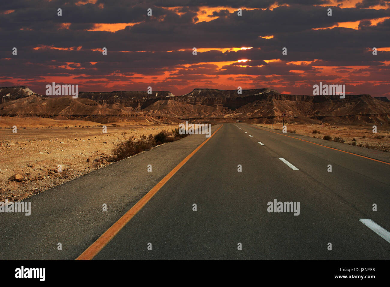 mountains, desert, wasteland, evening, motorway, highway, israel ...