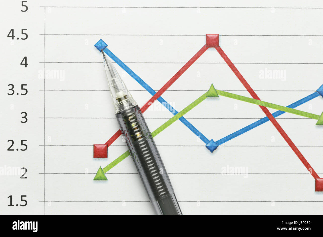 Black pen placed on business graph paper in concept of profitability ...